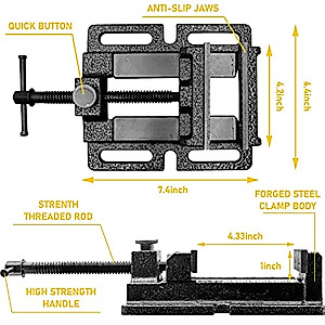 Bench Vise, Quick Release Drill Press Vise 4" Vise, Heavy Duty Cast Iron Industrial Milling Vise,4" Jaw Width, 4.3" Jaw Opening, Vise Clamp for Workbench Benchtop Drill Presses Mill