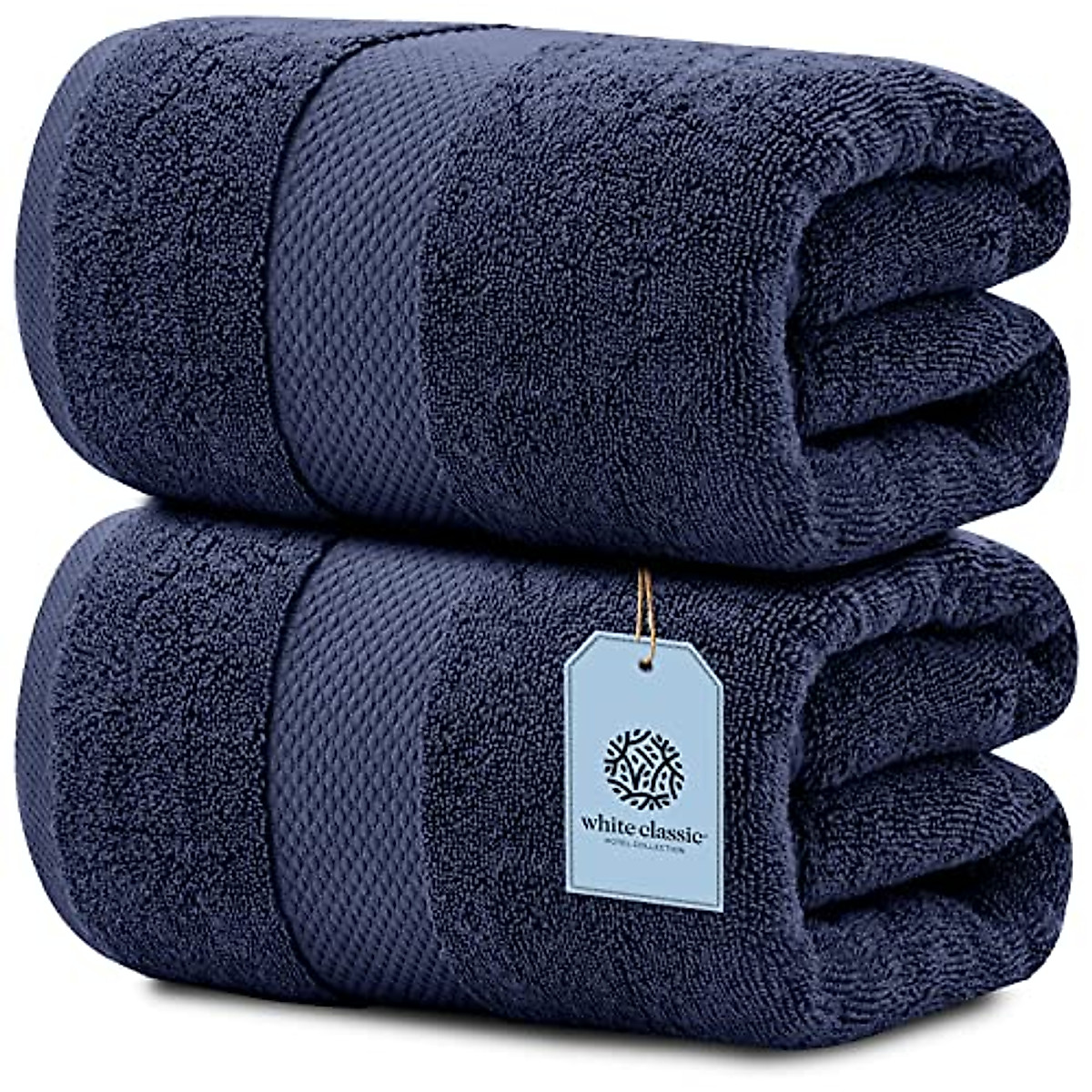 White Classic Luxury Hand Towels | 6 Pack Luxury Bath Mat | 2 Pack and Luxury Bath Sheet Towels | 2 Pack Bundle (Navy Blue)
