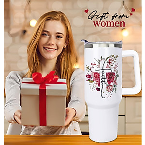 ZNYYZYBA Christian Gifts for Women - Religious Gifts for Women, 40 oz Christian Tumbler with Handle and Straw and Leak Proof Lid, Reusable Stainless Steel Insulated Travel Coffee Mug