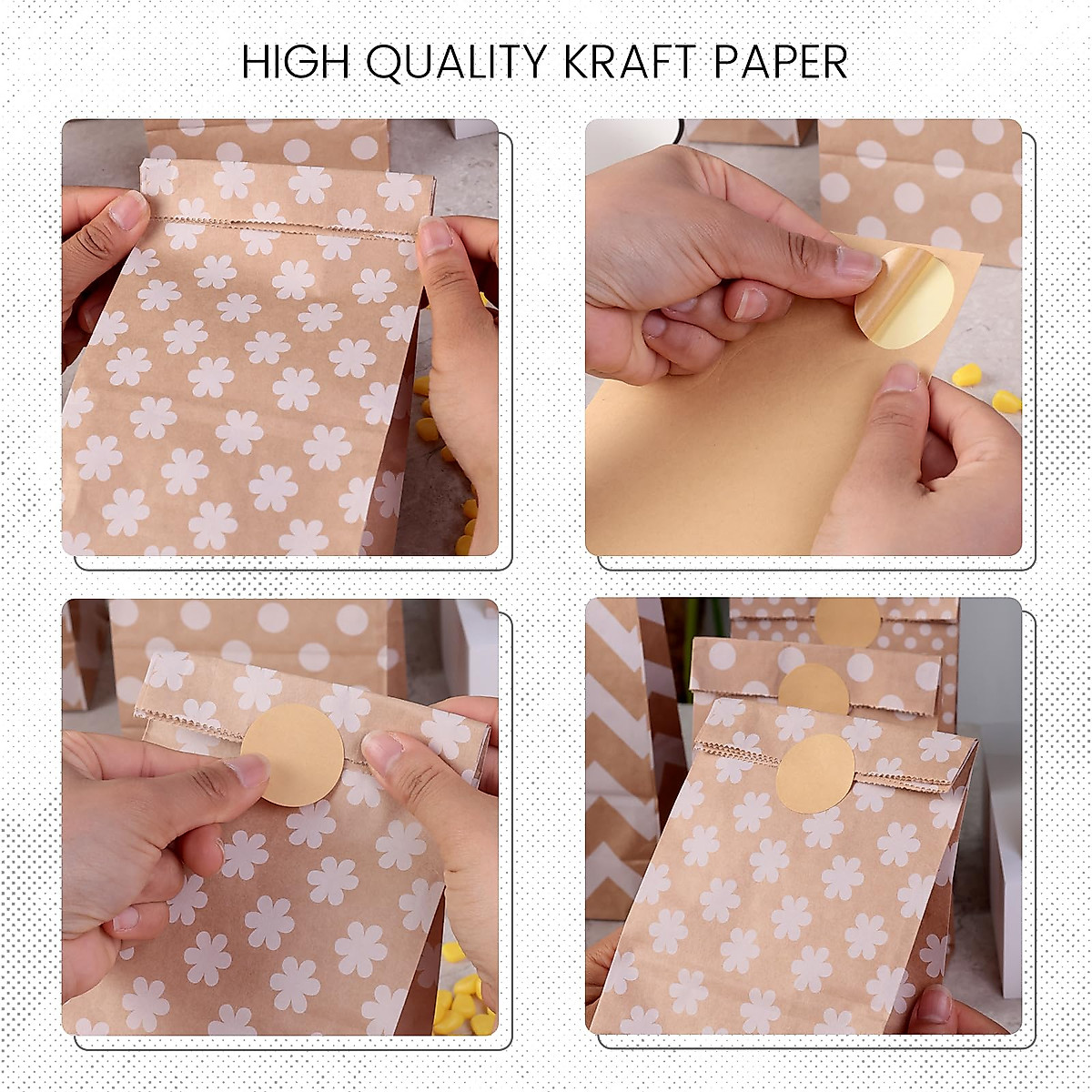 Shindel Paper Lunch Bags, 24PCS Party Favor Bags, 4.7" x 3.1" x 8.7" Goodie Bags with Stickers Lunch Paper Bags Polka Dot Striped Treat Bags For Kids Birthday Wedding Party