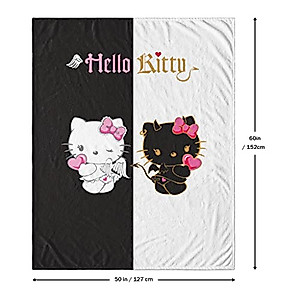 Cute Blanket Flannel Fleece Throw Blankets Hello Cat Throw Blanket Cartoon Blanket for Bed & Sofa 60"X50"