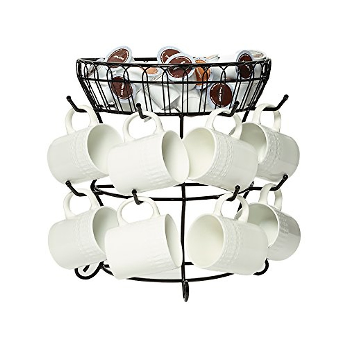 Gourmet Basics by Mikasa French Countryside Metal Mug Tree with Storage Basket, Antique Black, 14.75-Inch - 5154681