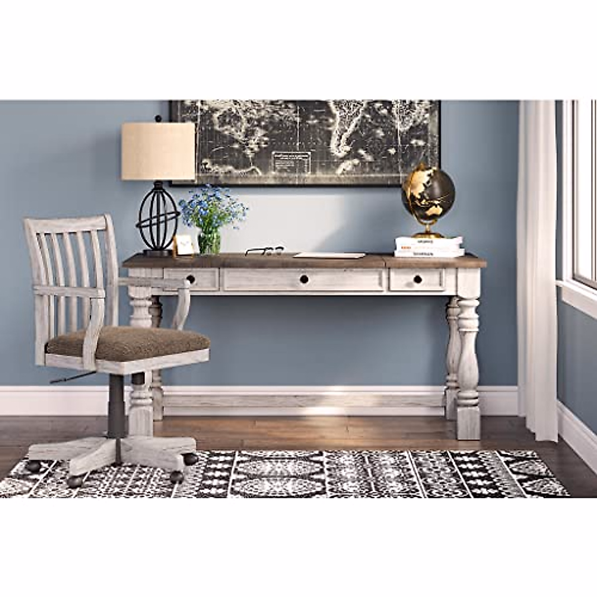 Signature Design by Ashley Havalance Casual 62.38" Home Office Desk with 2 Drawers and USB Charging Ports, Whitewash & Dark Brown