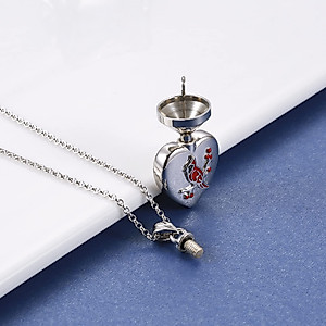 Sterling Silver Cremation Urn Jewelry - Cardinal Heart Cremation Keepsake Pendant Necklace Bracelet Memorial Jewelry Gifts for A Loss of The Loved One (Necklace)