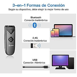 Eyoyo Barcode Scanner, Mini Portable Barcode Reader with USB Wired 2.4G Wireless Connection 1D 2D QR PDF417 Data Matrix Image Scanner