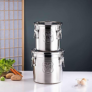 304 Stainless Steel Airtight Canister for Kitchen, Rice Cereal Grain Canisters Container, Metal Kitchen Rice Oil Storage Bucket for Household Kitchen Food w/Handles+Lid (Silver-12L)