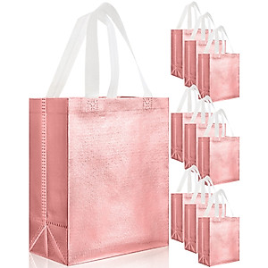 Eccliy 80 Pieces Gift Bags Set Glossy Reusable Tote Bags with Handles Grocery Bags for Wedding, Bachelorette Party, Christmas (Rose Gold,Medium)