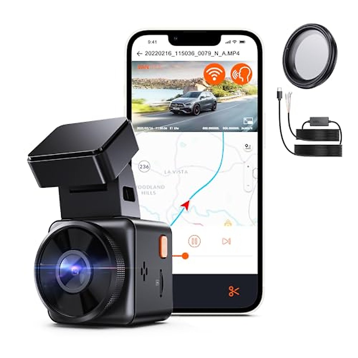 【Bundle: Vantrue E1 Lite 1080P WiFi Mini Dash Cam with GPS and Speed + CPL + Type C USB Hardwire Kit】 E1 Lite 1080P WiFi Mini Dash Cam with GPS and Speed, Free APP, Voice Control