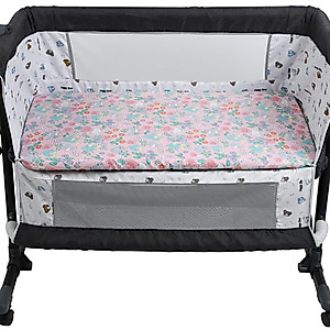 Tontukatu Bassinet Sheet Set 2 Pack Snug Fitted Cradle Fitted Sheets, Stretchy Ultra Soft, for Oval Rectangle Hourglass Bassinet Mattress, Unisex Boy Girl, Floral Rabbit & Grey