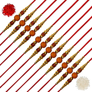 Rakhi for Brother / bracelet Set of 12 Designer Raksha bandhan Rudraksha Indian Gift Mela 402, Multicolor