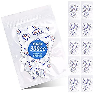 VXYW 50 Packets 300cc Oxygen Absorbers for Food Storage, Food Grade Individually Wrapped O2 Absorbers for Mylar Bags Mason Jars (5 Packets of 10 Bags)
