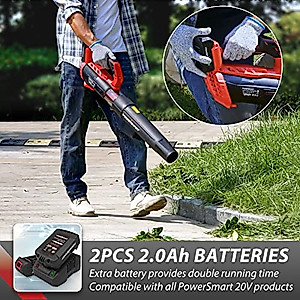 PowerSmart 20V Cordless Leaf Blower with 2PCS 1.5Ah Battery and Charger, Blowers for Lawn Care, Snow Blowing & Yard Cleaning
