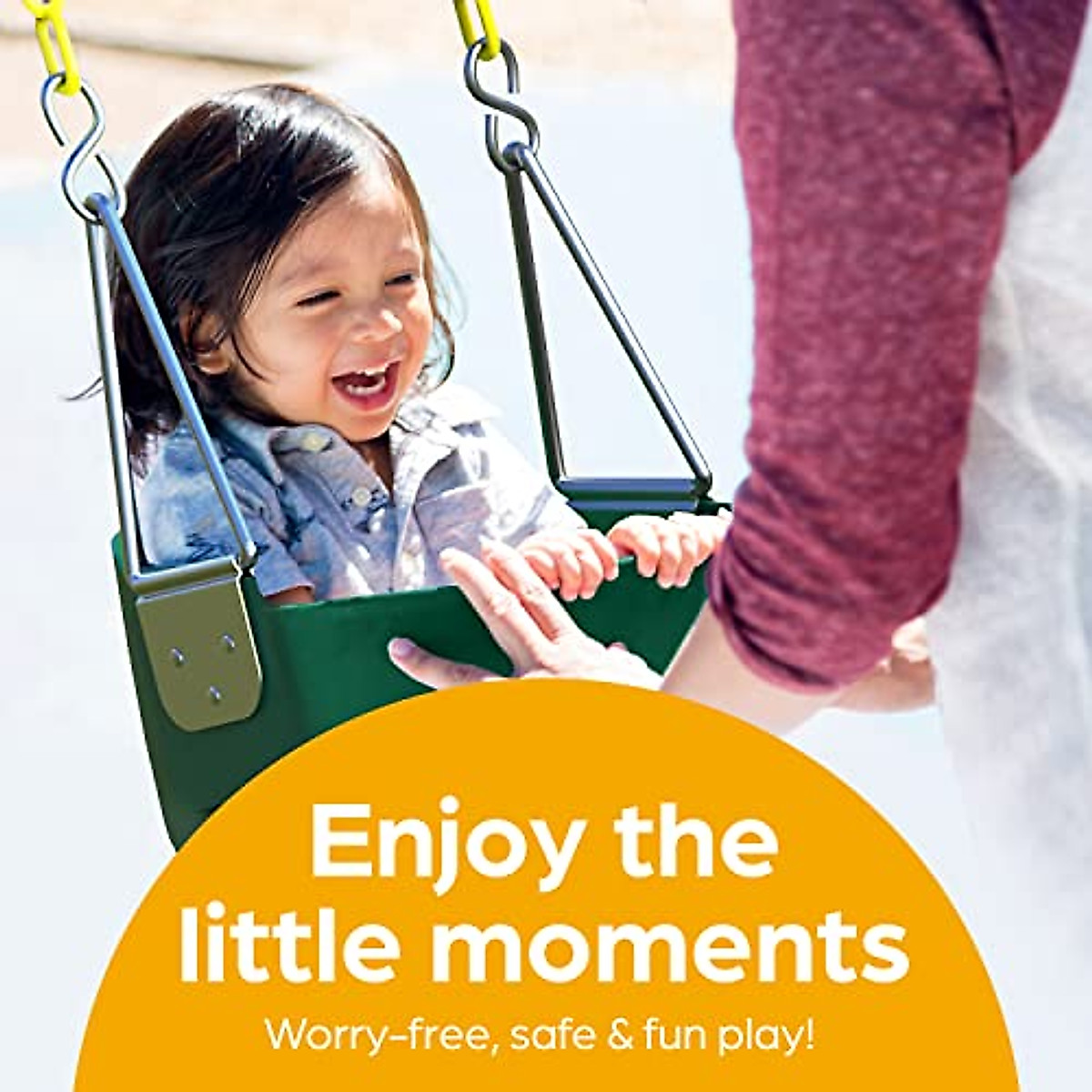 Jungle Gym Kingdom Toddler Swing - Heavy Duty, High Back, Full Bucket Baby Swing Seat with Coated Chains for Outdoor Use - Fully Assembled - Green