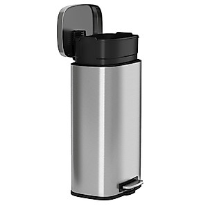 HLS Commercial 8 Gallon / 30 Liter Fire Resistant Stainless Steel Step On Pedal Trash Can with Odor Filter and Removable Inner Bucket, FM Approvals Class 6921