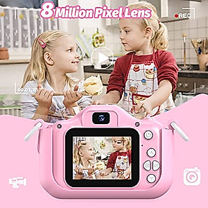 OUTUVAS Unicorn Kids Camera for Girls, Kids Selfie Camera 3-12 Years Old Girls Christmas Birthday Gift for Girls, Unicorn Little Girls Toys for 3 4 5 6 7 8 9 Years Old (Pink)