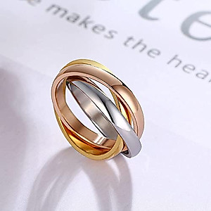 MYNENEY Women Minimalist Promise Ring Triple Interlocked Rolling Rings Size 4-45