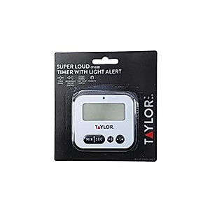 Taylor Pro Extra Loud Kitchen Timer with Alert Light, 5 x 8.5 x 7.5 cm, White,black