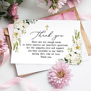 Whaline 48Pcs Funeral Thank You Cards Cross Sympathy Thank You Card with Stickers Envelopes Flower Bereavement Card for Memorial Service Loved Ones Celebration of Life