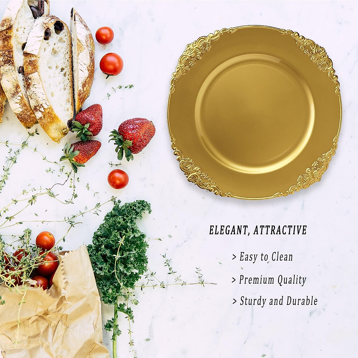 Leemxiiny Gold Charger Plates, 13" Elegant Plastic Set of 6 Chargers for Dinner Plates for Table Decoration, Wedding, Party, Thanksgiving, Christmas