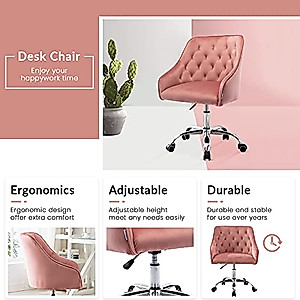 Recaceik Home Office Desk Chairs, Adjustable Swivel Ergonomic Office Chair, Soft Velvet Computer Desk Task Chairs for Home Office, Bedroom, Living Room, Study, Light Pink