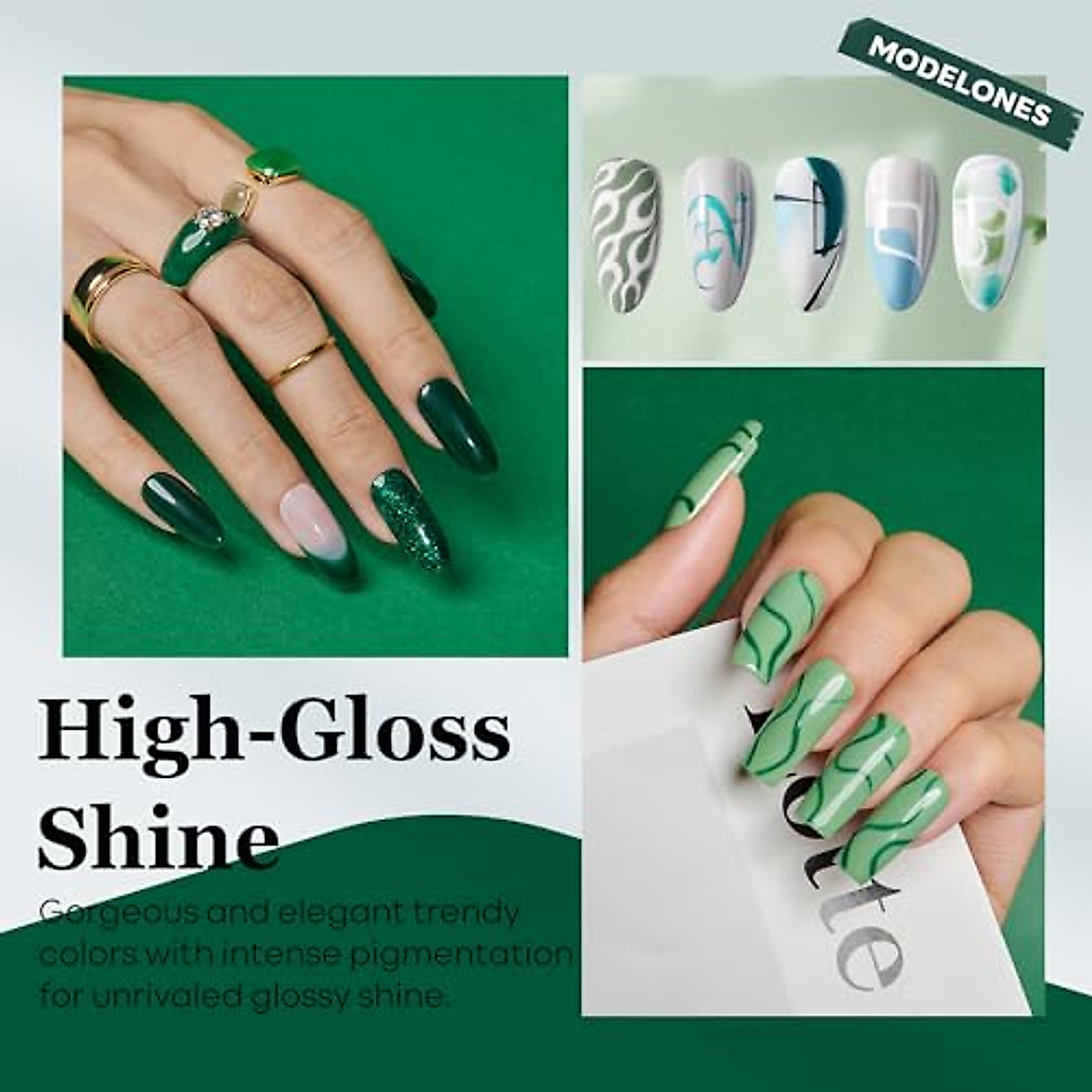 modelones Blue Green Gel Nail Polish Set - 6 Colors Misty Gray Dark Green Glitter Gel Polish Kit Sage Green Baby Blue Nail Gel Polish Soak Off LED Nail Lamp Gel Nail Kit DIY Home Nails Manicure Gifts