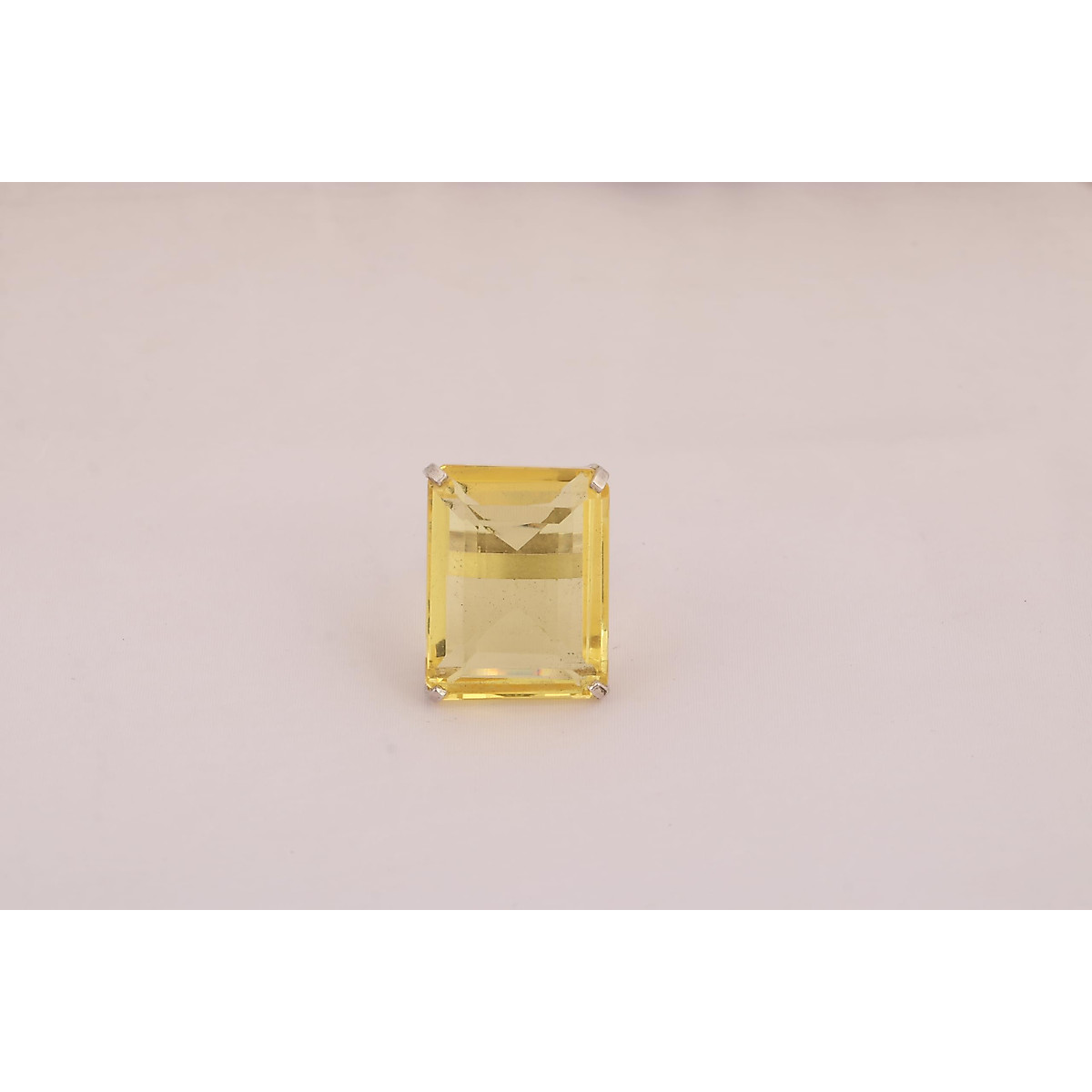 GEMHUB 71 Carat 925 Sterling Silver Emerald Cut Light Yellow Citrine Silver Ring..