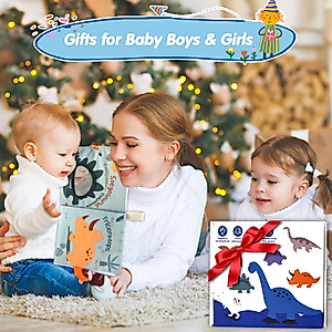 Richgv Baby Books Toys 0-6-12 Months, Baby Boy Gifts Touch and Feel Crinkle Books with Dino Doll, Newborn Infant Toys 6-9-12 Months, Carseat Toys Shower Gifts Baby Valentines Gifts Stocking Stuffers