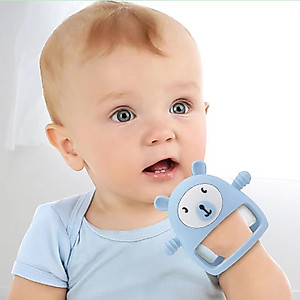 Baby Teething Toy, Silicone Baby Teether Toy for Babies, Hand Teether Pacifiers for Infants, Silicone Baby Mitten Teether for Soothing Teething Pain Relief, Baby Chew Toy (Blue)