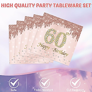41PCS 60th Birthday Decorations For women Rose Gold Sixty Year Old Birthday Supplies Plates Napkins Tablecloth Disposable Tableware For 20 Guests