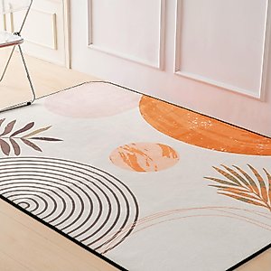 Flogriet Washable Rug, 5x7ft Boho Area Rugs Sun Print Mid Century Modern Rugs for Living Room Bedroom Dining Table Modern Home Office -Anti-Slip-Beige and Orange