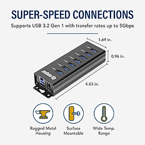 7-Port USB 3.2 Gen 1 Charging and SuperSpeed Mountable Data Hub