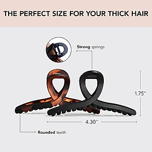 Kitsch Large Hair Clips for Women - Jumbo Loop Hair Claw Clips for Thick Hair | Big Hair Clip & Claw Clip for Teen Girls | Stylish Banana Clip | Hair Styling Accessories (2pc Tortoise&Black)
