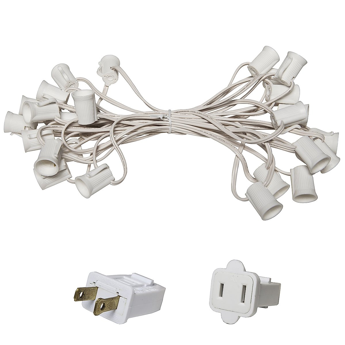 Wintergreen Lighting C9/E17 Light Stringer, E17 Sockets, 12” Socket Spacing, Outdoor String Light Patio Stringer, Fits C9/E17 Size Incandescent or LED Bulbs (25 ft / 25 Sockets, White Wire)