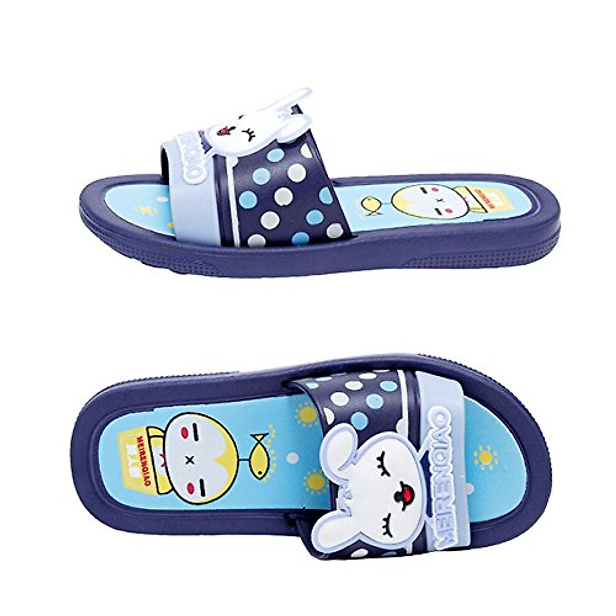 IUU Cute Little Kids Bath Slippers Non-Slip Slippers EVA House Slippers Beach Flip-Flops (Blue,Pink) (7M/18cm US Toddler, Blue)