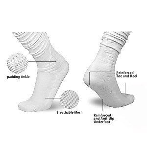 YYXR Football Socks Non Slip Extra Long Football Socks Men White Soccer Socks Knee High Scrunchie Athletic Compression Socks