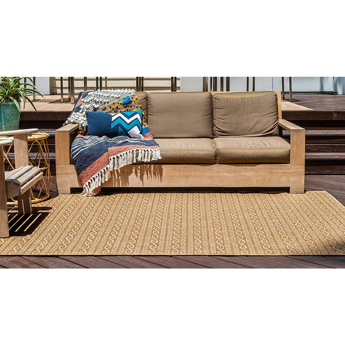 Unique Loom Outdoor Modern Collection Area Rug - Links (8' x 11' 4" Rectangle, Light Brown/ Brown)
