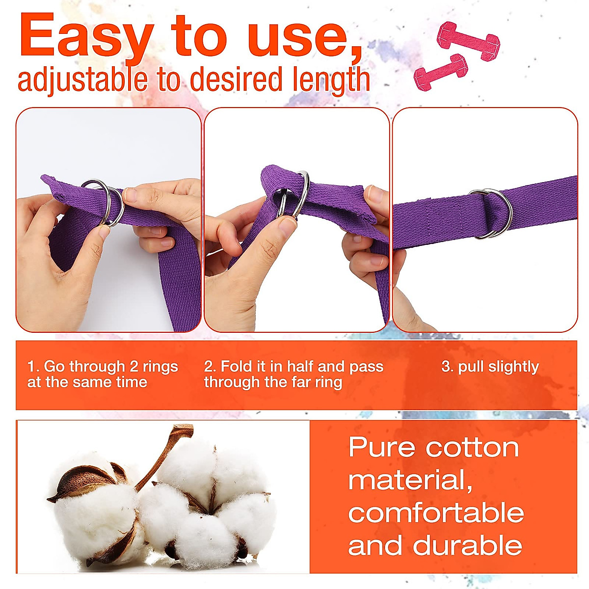 10 Pcs Yoga Strap 6Ft Exercise Stretch Bands for Flexibility with Adjustable Metal D Ring Buckle Loop Stretch Strap Non Elastic Yoga Belt Yoga Exercise Adjustable Straps for Pilates(Vivid Colors)