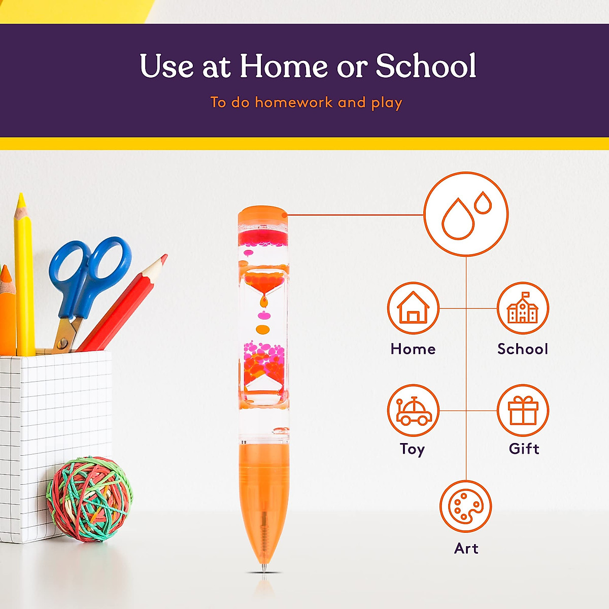 Special Supplies Liquid Motion Bubbler Pens, 6-Pack Colorful Hourglass Timer with Droplet Movement, Bedroom, Sensory Play, Cool Home or School (Pack of 6 Pens)