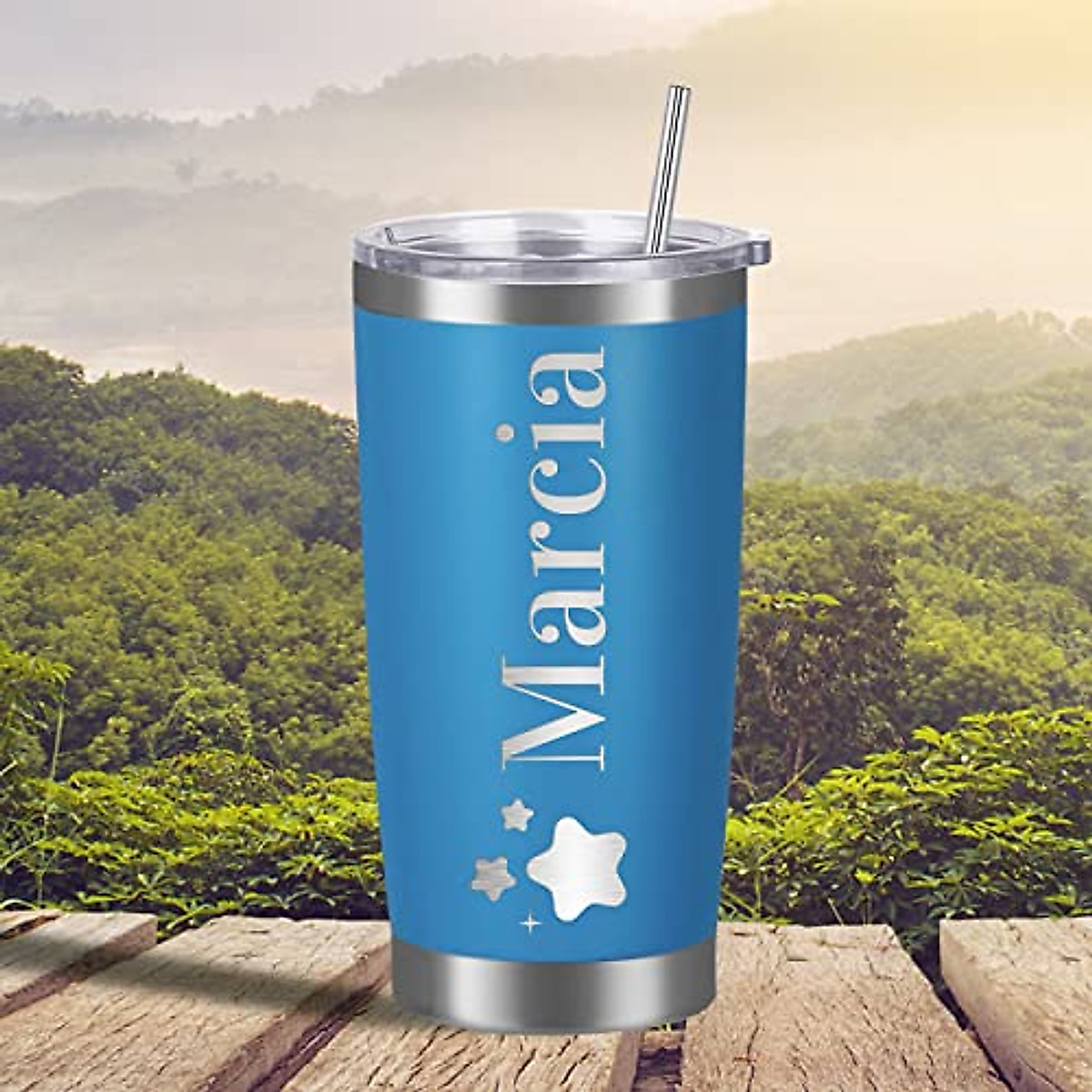 Personalized Tumbler with Names Lids and Straws Custom Tumblers Stainless Steel Women Kids Men Gift 20oz Laser Engraved Insulated Purple