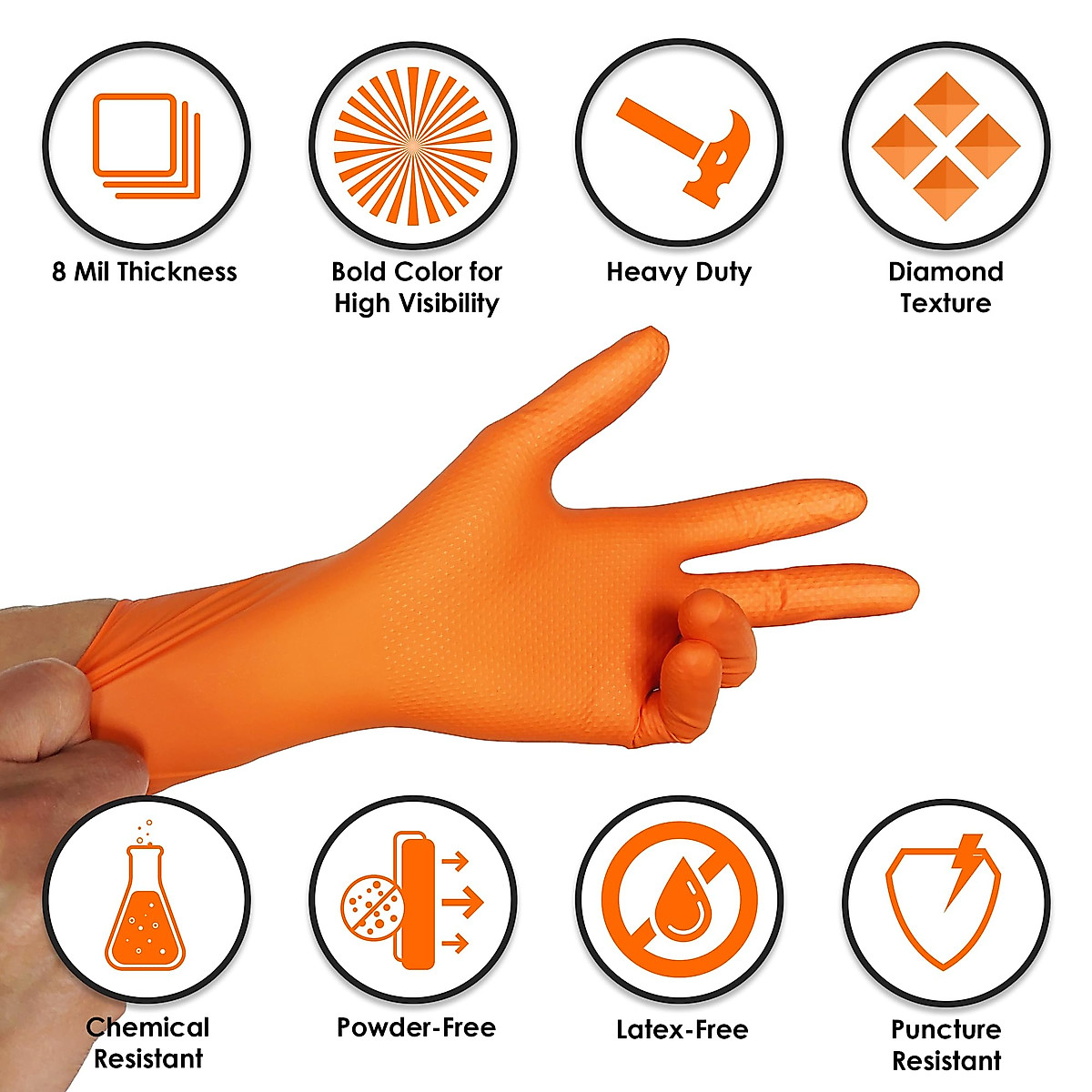 INNOVATIVE HAUS Heavy Duty Nitrile Gloves. Orange 8 Mil. Shop Gloves Mechanic Disposable. Mechanic Rubber Gloves Disposable. Large. Pack of 1000
