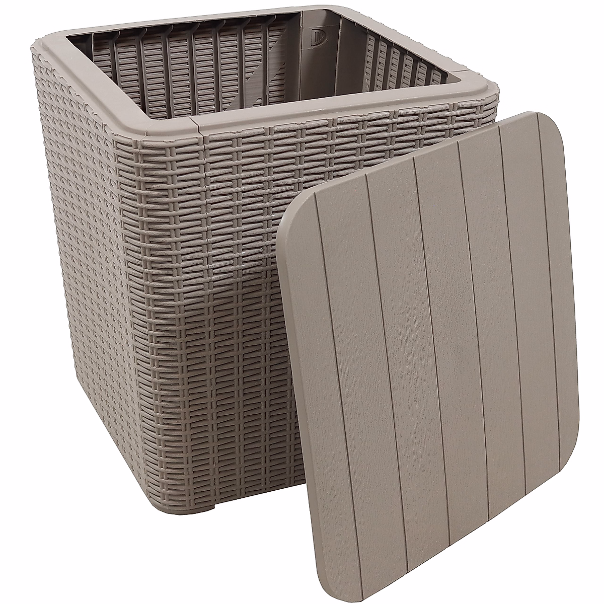 Sunnydaze 11.5-Gallon Deck Storage Box with Flat Top and Faux Rattan Design