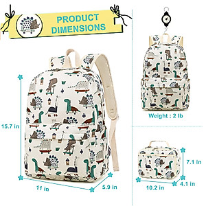 LEDAOU Kids School Backpack with Lunch Box for Boy Kindergarten BookBag School Bag Preschool Kindergarten Toddler Backpack (Dinosaur Beige)