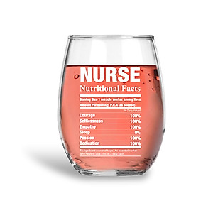 Nurse Nutritional Facts 15oz Stemless Crystal Wine Glass - Nurse Graduation Ideas - Nurses Appreciation Week for Essential Worker - CBT Wine Glasses
