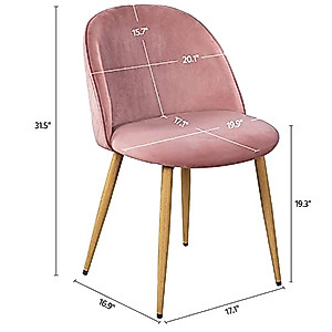 Topeakmart Dining Chairs Velvet Kitchen Chairs Living Room Chairs Mid Century Modern Accent Velvet Leisure Chairs Upholstered Side Chairs Vanity/Makeup Chairs with Metal Legs Pink, Set of 2