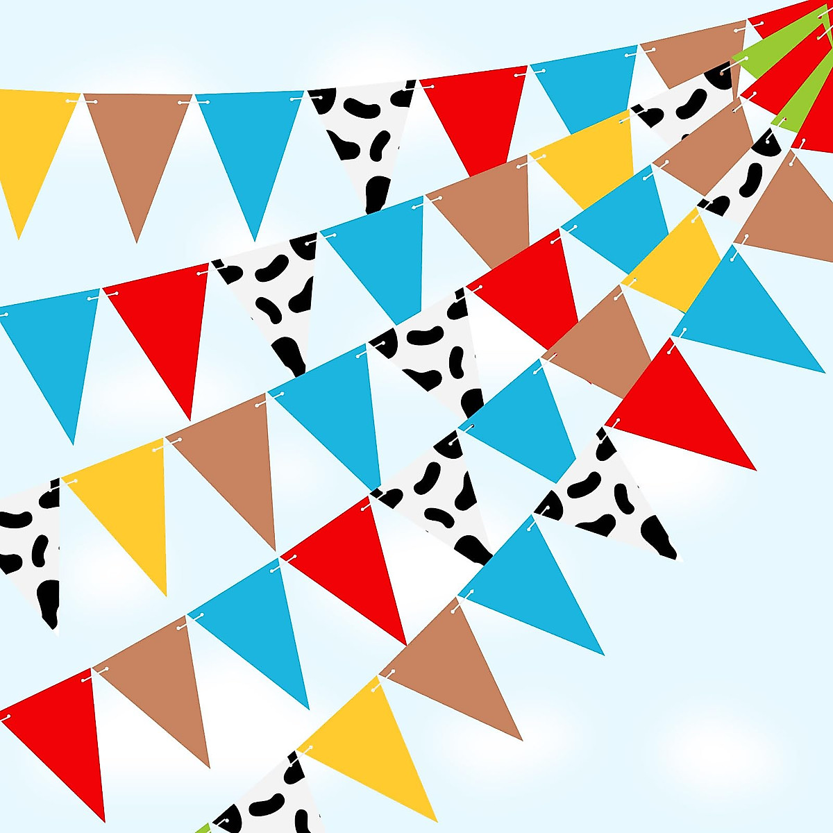 Smoothnovelty 45 ft Cartoon Story Party Decorations Red Blue Yellow Toy Themed Birthday Banner Flags Cloud and Cow Print Rainbow Triangle Pennant Flag Garland for Baby Shower Party Decor