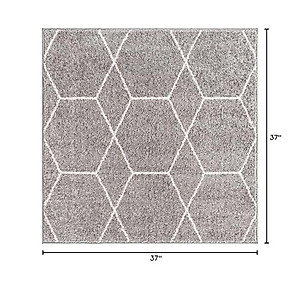 Unique Loom Trellis Frieze Collection Area Rug - Geometric (3' Square, Light Gray/ Ivory)
