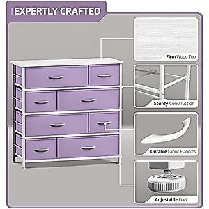 Sorbus Dresser with 8 Drawers - Furniture Storage Chest for Kid’s, Teens, Bedroom, Nursery, Playroom, Clothes, Toys - Steel Frame, Wood Top, Fabric Bins (Purple)