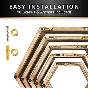 Hexagon Shelves Set of 5 – Wall Mounted Natural Light Wood Floating Shelves – Decorative Honeycomb Hanging Display Shelf for Bedroom, Living Room, Kitchen & Office - Modern Farmhouse Décor Storage