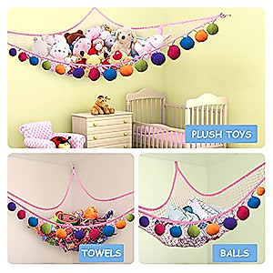 CanJoo Stuffed Animal Net, Stuffed Animal Hammock Wall Hanging Mesh Toy Net Hammock for Stuffed Animals Stuff Animal Toy Storage Organizer Net Plush Toy Corner Net Holder for Kids' Play Room Bedroom