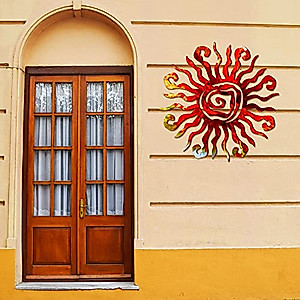Moxweyeni 12 Inch Outdoor Wall Art Decor Wacky Large Sun Wall Art Decor Copper Wall Art Sun Metal Wall Decor Pool Decorations for Home Bedroom Living Room Office Garden (Red)
